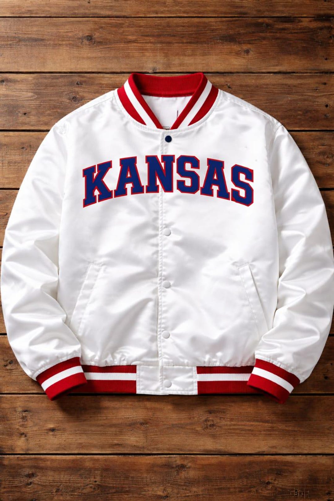 Kansas White Satin Varsity Jacket – Shiny Bomber Letterman Jacket ...