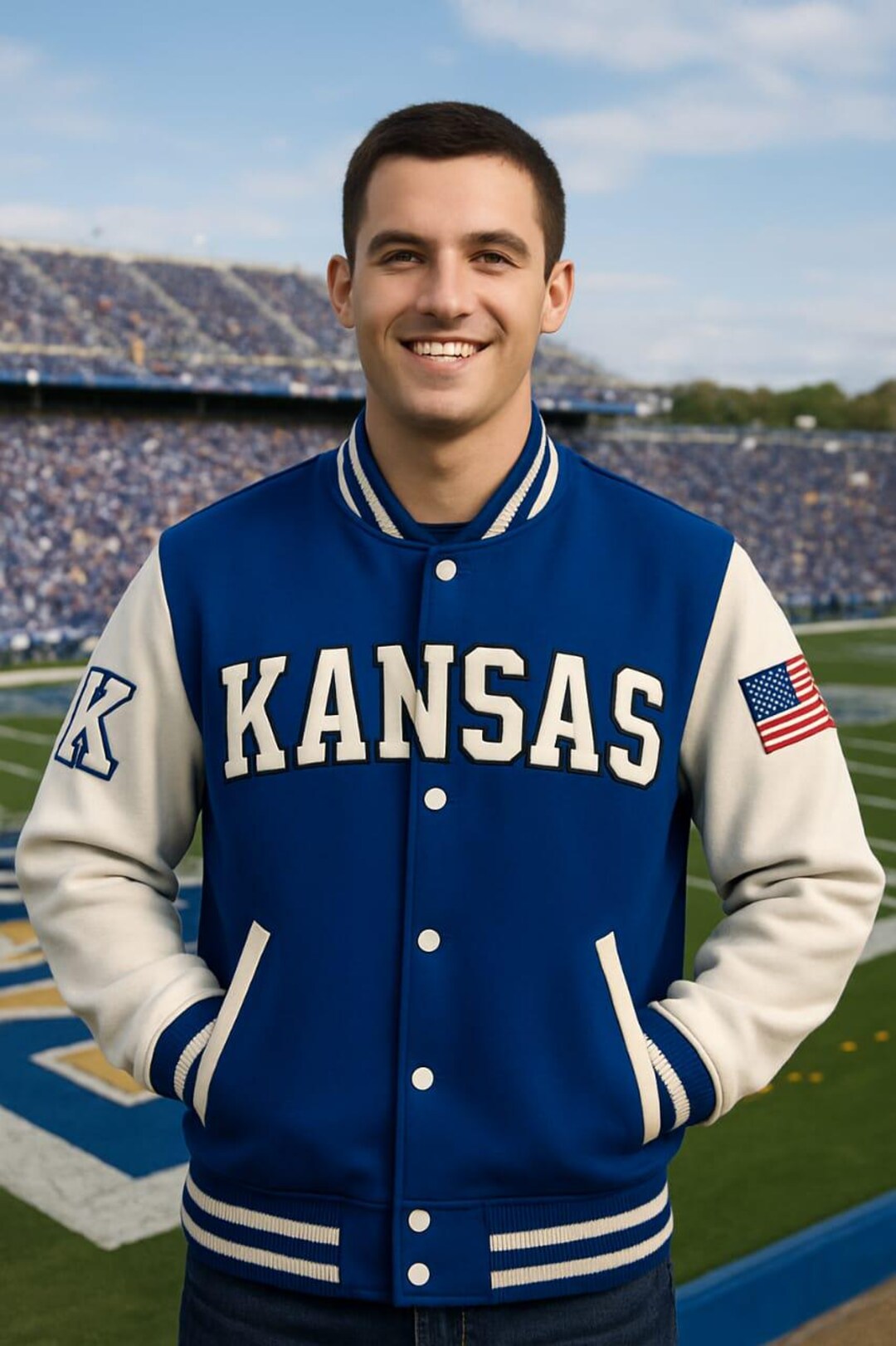 Kansas Royal Blue Varsity Jacket | Unisex Vintage Letterman | White ...