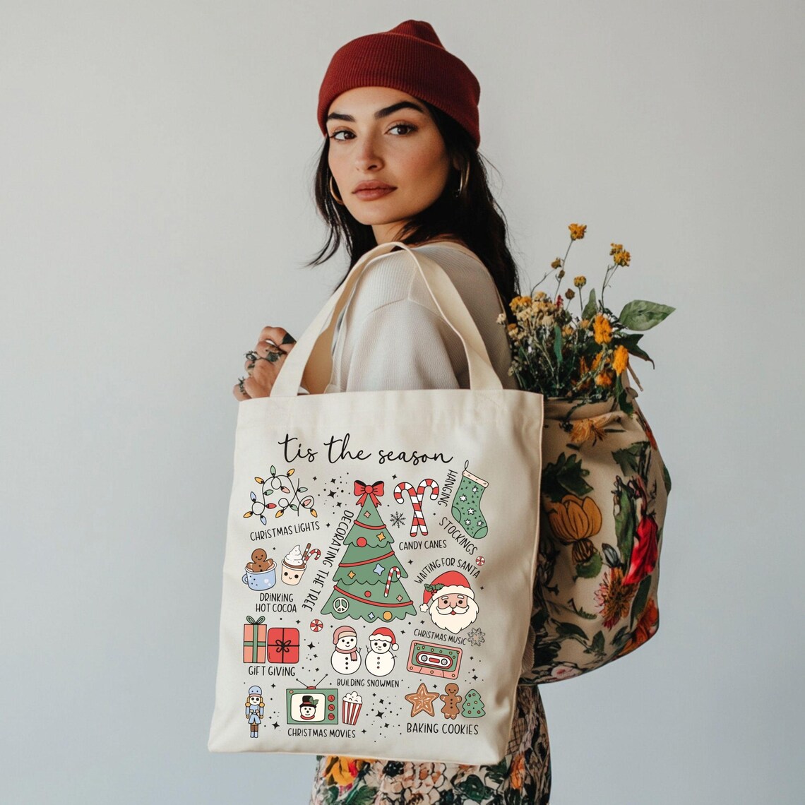 Retro Christmas Canvas Tote Bag – Holiday Things Bag - Etsy