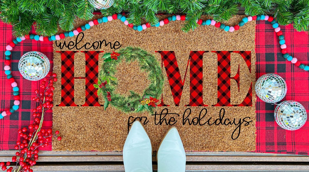 Buffalo Plaid Christmas Coir Doormat | Holiday Welcome Home Decor - Etsy
