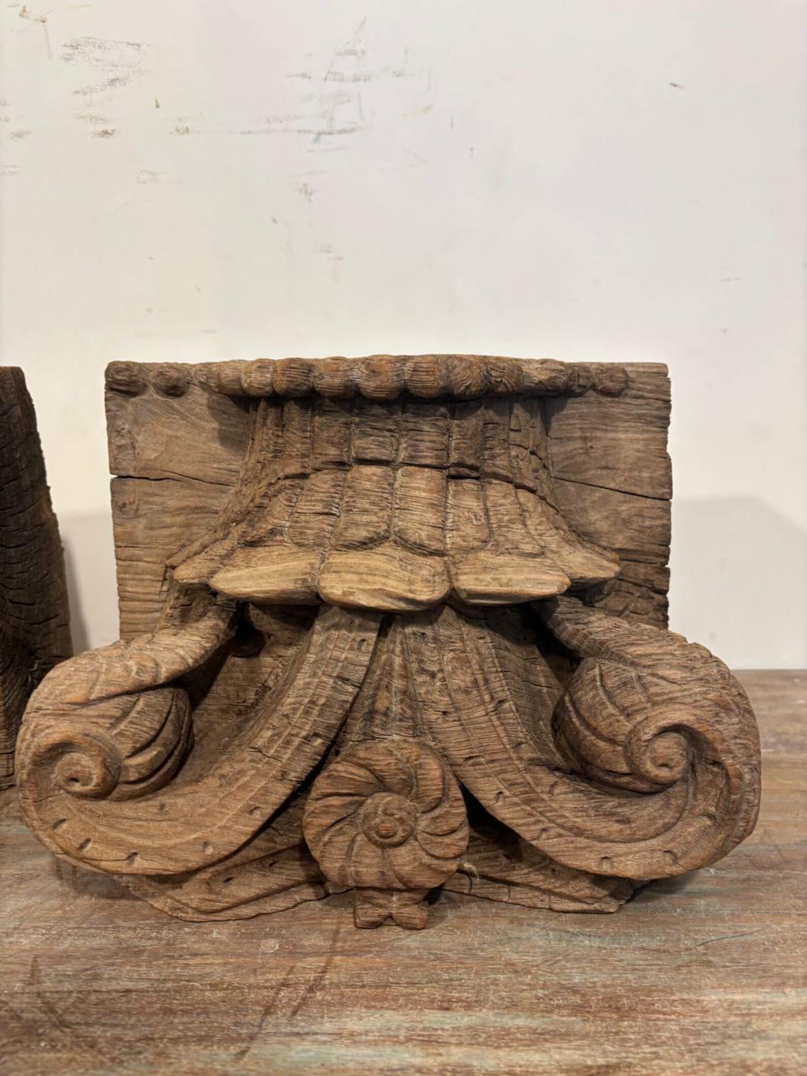 Hand-carved Wooden Column Base: French Colonial Garden Stool Accent ...
