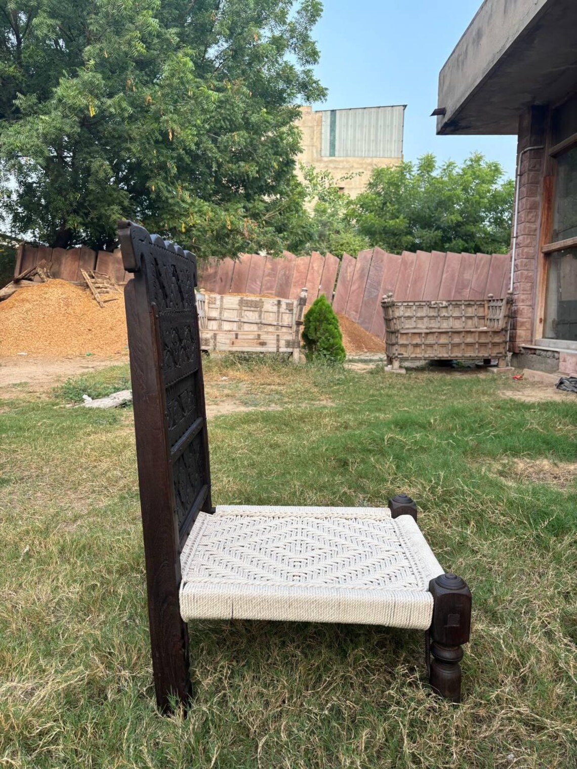 Hand-carved Teak Low Chair: Rajasthan Tribal Pida With Cotton Rope - Etsy
