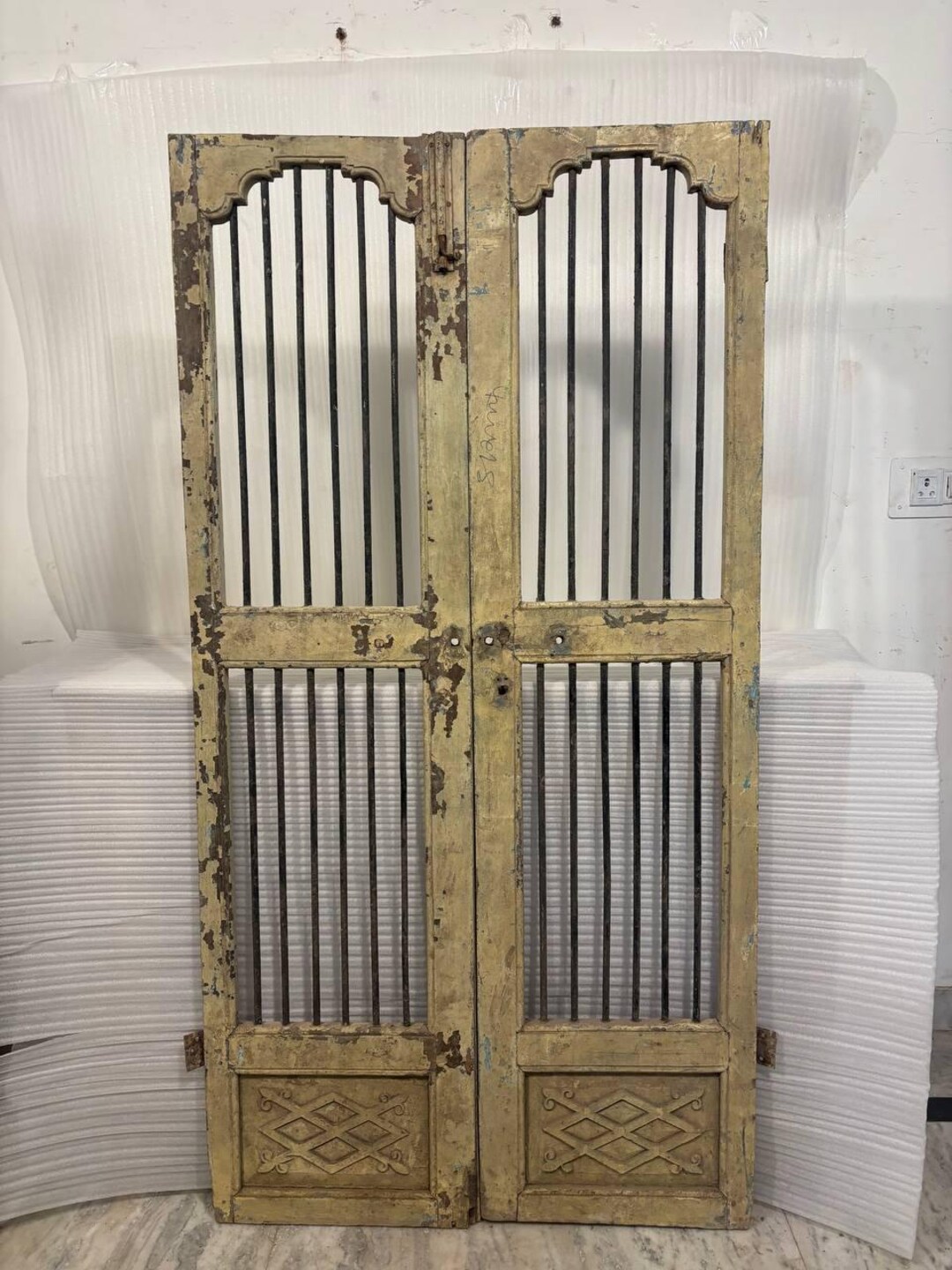Antique Indian Door Panel | Reclaimed Wood, Iron Grills - Etsy