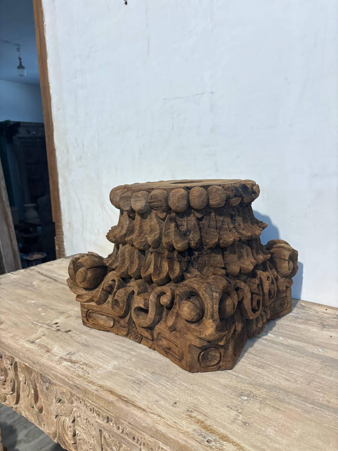 Antique Hand-carved Wooden Column Base: French Colonial Garden Stool - Etsy