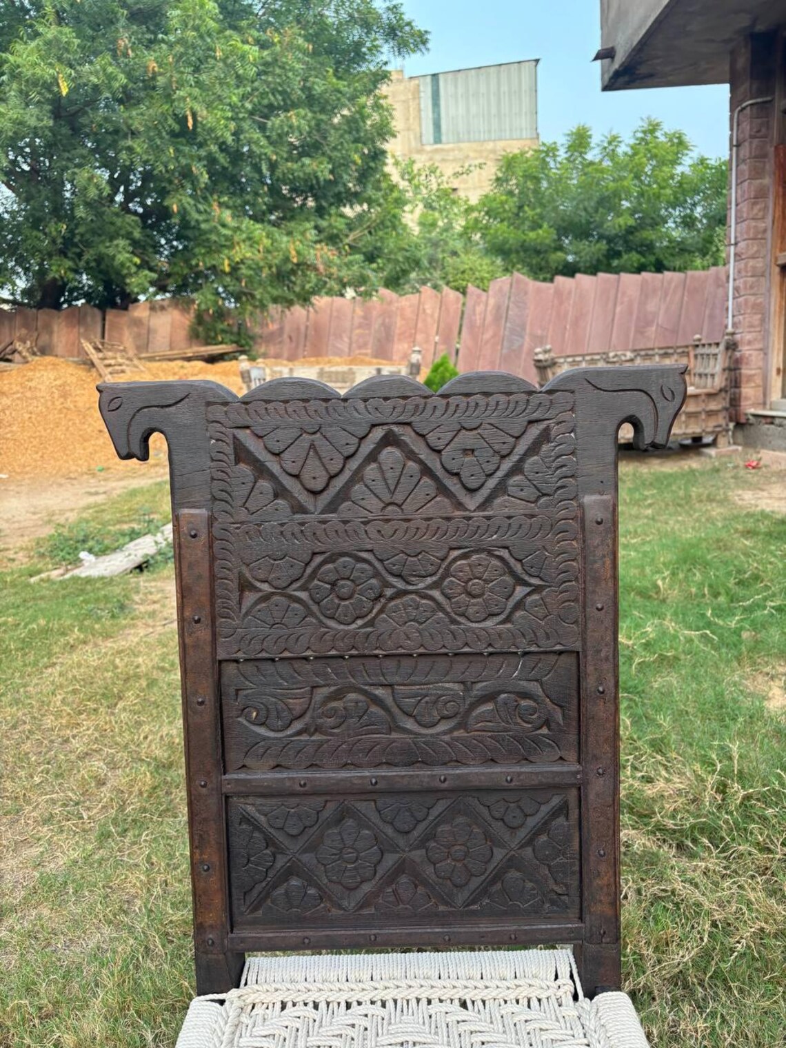 Hand-carved Teak Low Chair: Rajasthan Tribal Pida With Cotton Rope - Etsy