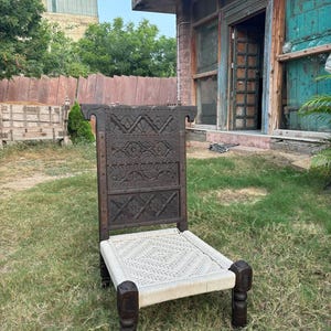 Hand-carved Teak Low Chair: Rajasthan Tribal Pida With Cotton Rope - Etsy
