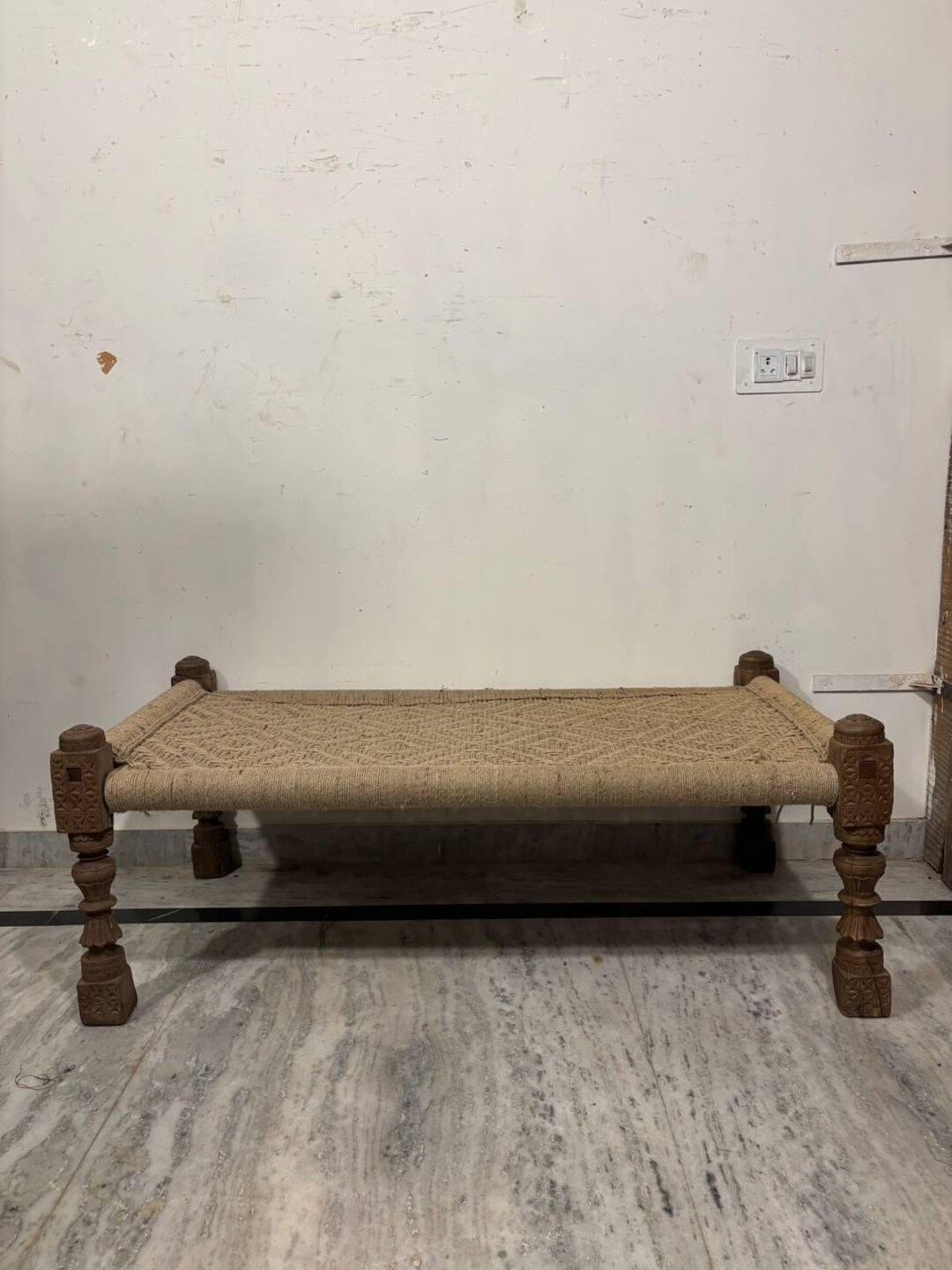 Handcrafted Wooden White Charpai – Traditional Indian Daybed With ...