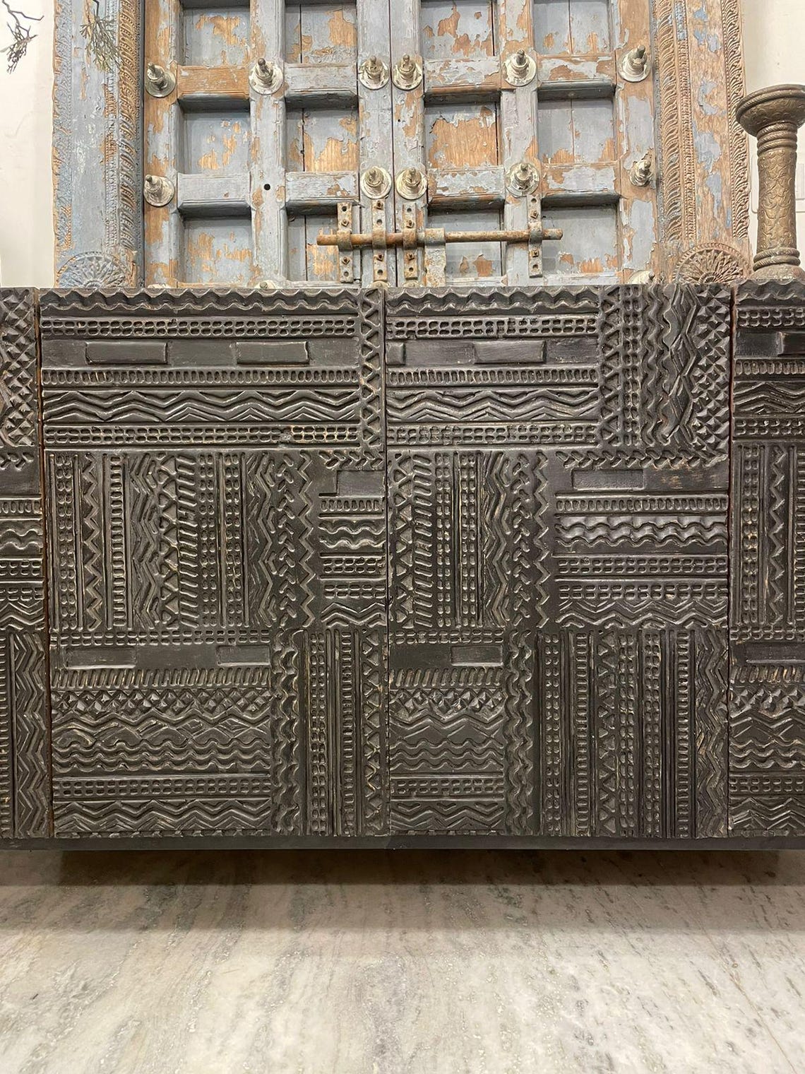 Modern Tabwa Carved Mango Wood Sideboard – Handcrafted Wooden Storage ...