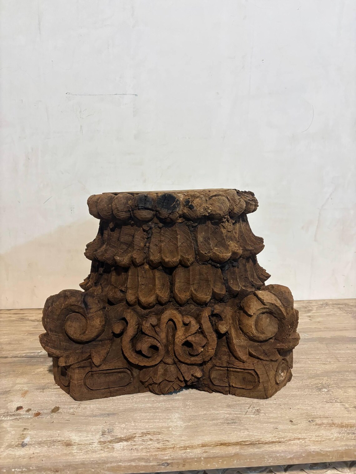 Antique Hand-carved Wooden Column Base: French Colonial Garden Stool - Etsy