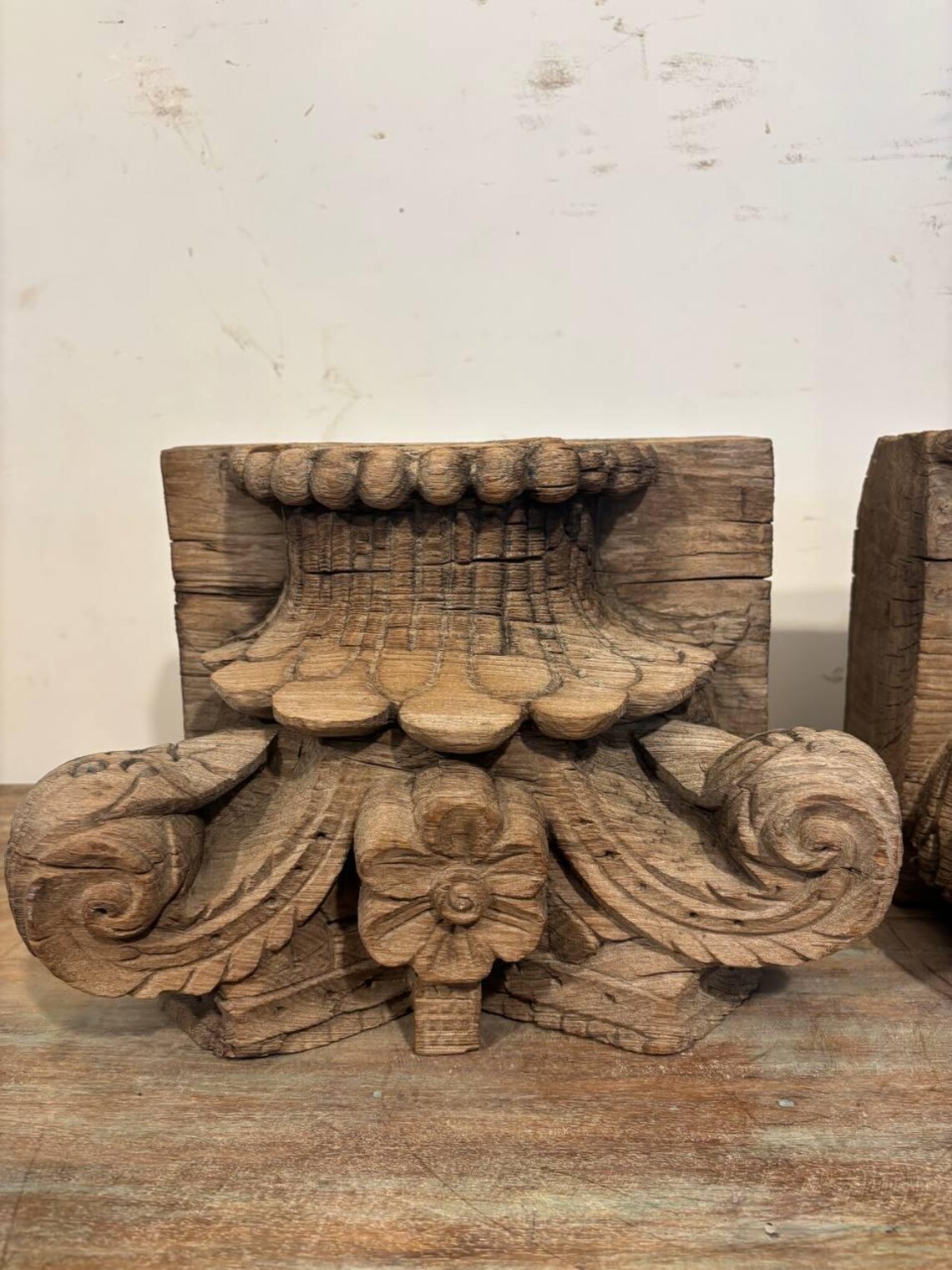 Hand-carved Wooden Column Base: French Colonial Garden Stool Accent ...