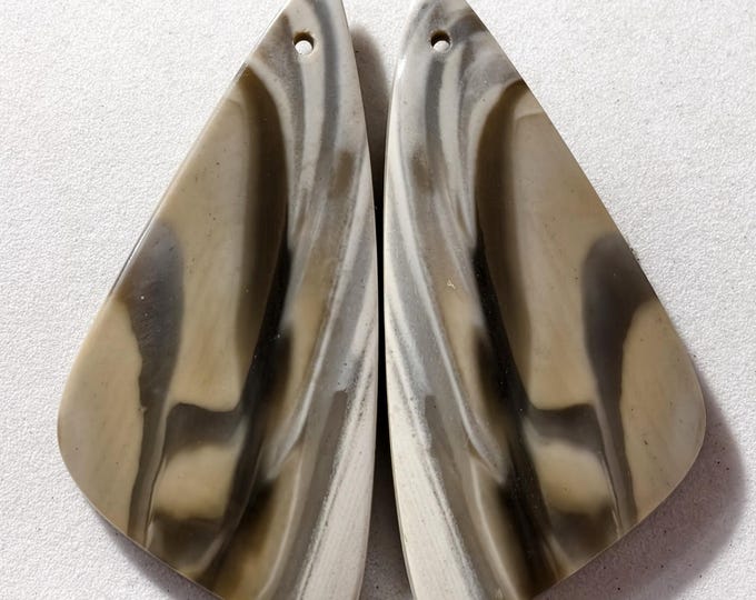 54 Cts Natural Flint Drilled Match Pair Cabochon Gemstone 43.4 X 20.2 ...