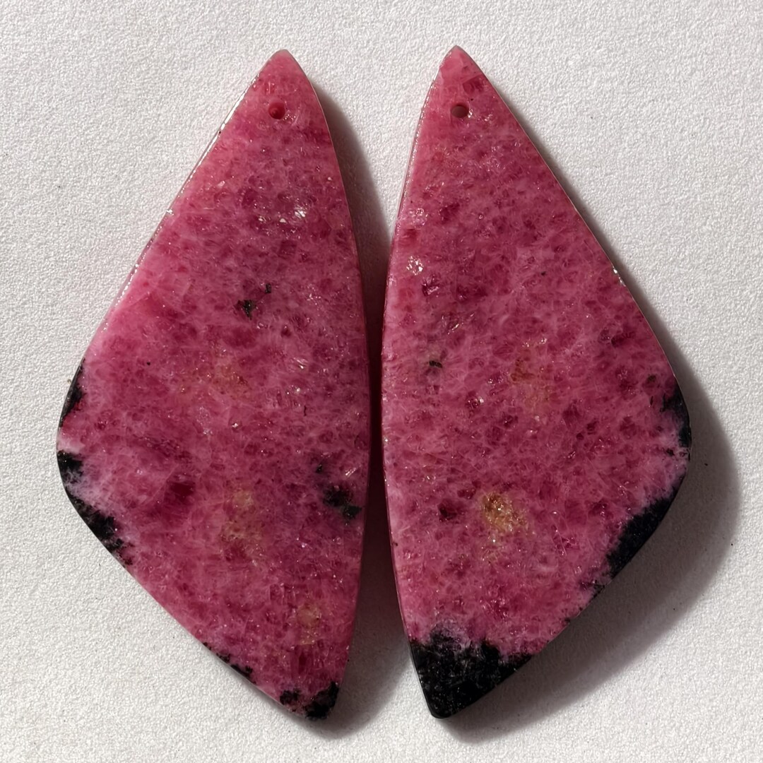 85 Cts Natural Rhodonite Drilled Match Pair Cabochon Gemstone 47 X 22.2 ...