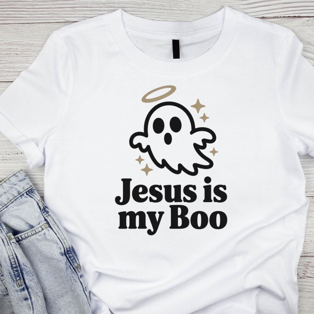 Minimalist Cute Ghost PNG – Jesus is My Boo Christian Halloween Shirt ...