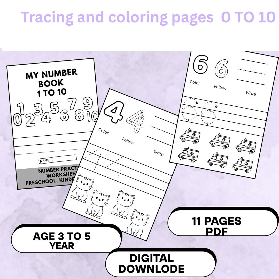 Number Tracing Worksheets 0-10, Preschool Printable (PDF Download) - Etsy