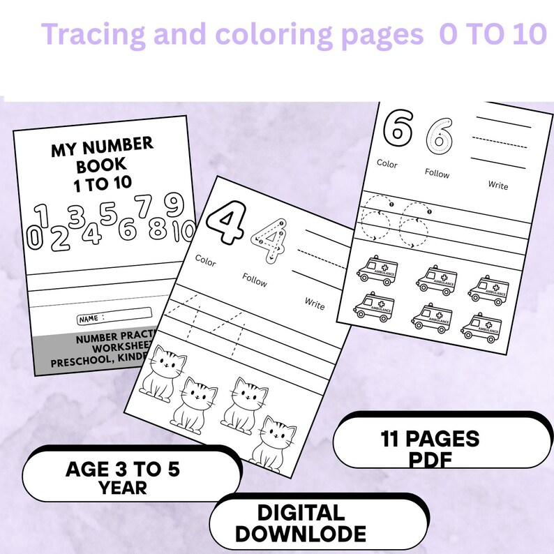 Number Tracing Worksheets 0-10, Preschool Printable (PDF Download) - Etsy