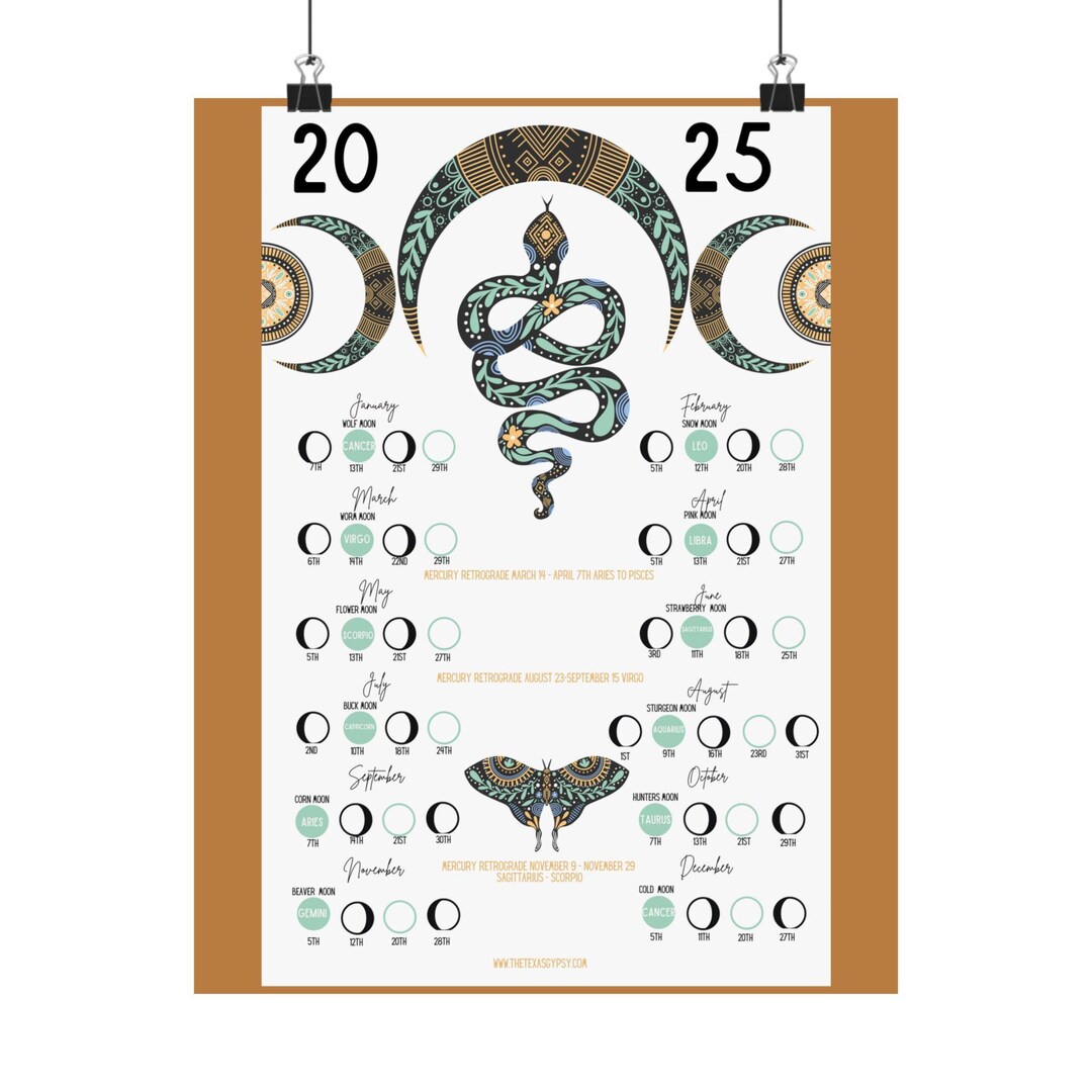 Boho Snake 2025 Lunar Calendar – Sage Green & Mustard Elegance - Etsy