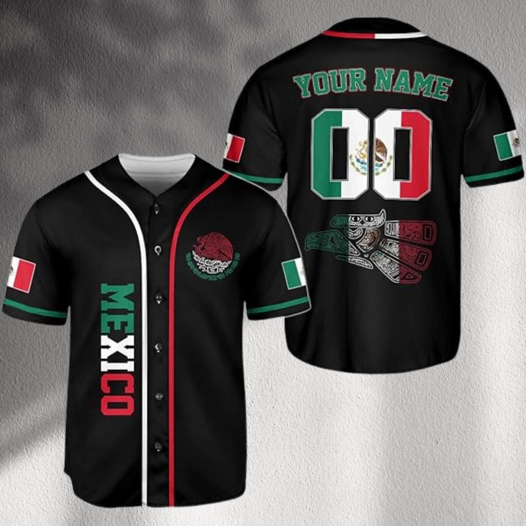 Personalized Mexico Baseball Jersey: Aztec Hand Design, Flag Patches - Etsy