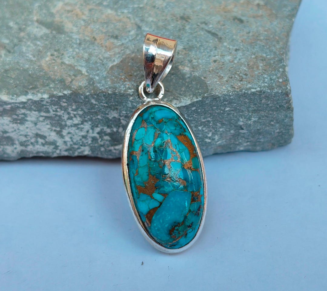 Turquoise Copper Matrix Sterling Silver Pendant – Artisan Gemstone ...