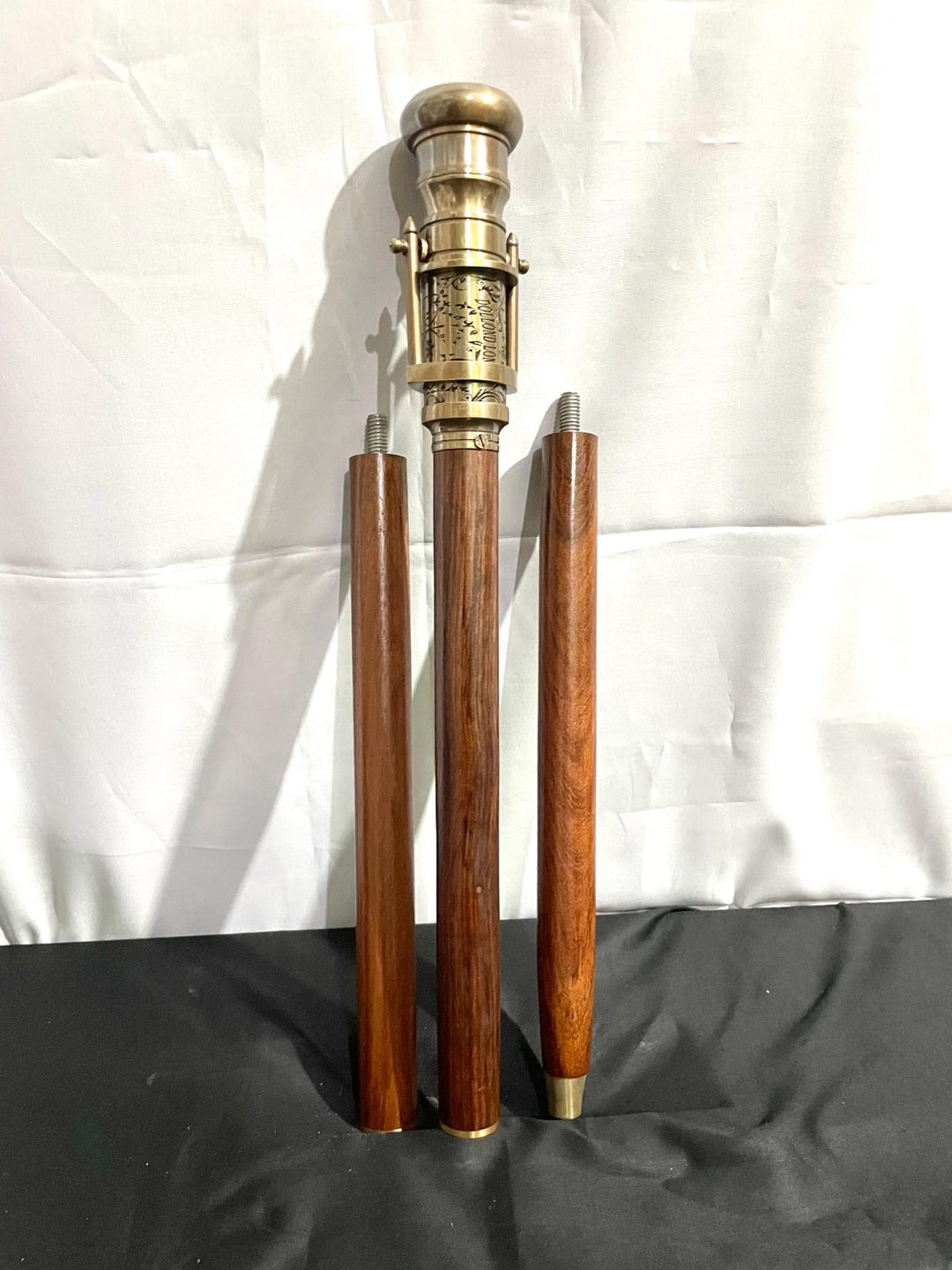 Nautical Walking Cane – Wooden Stick With Brass Telescope and Compass ...