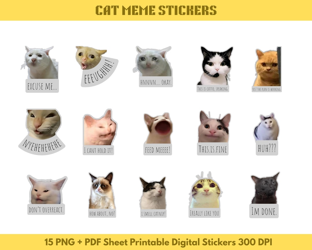 Funny Cat Meme Stickers PNG – Hilarious Digital Clipart for Laptops ...