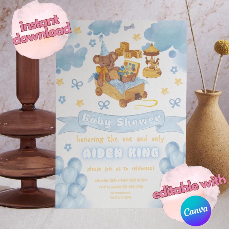 Editable Baby Shower Invitation Template | Boy & Girl Canva Invite ...