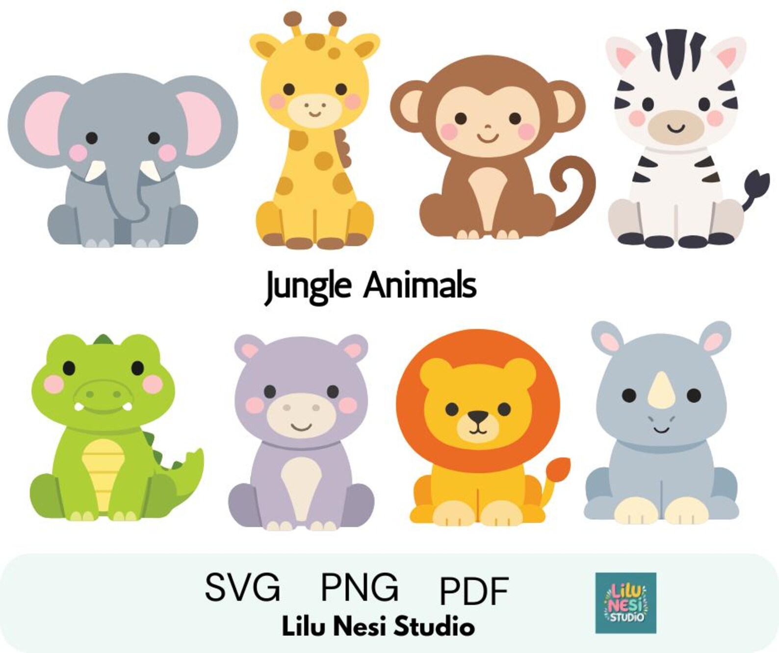 Jungle Animals Clipart Set of 8 Svg Bundle | Layered Cute Nursery ...