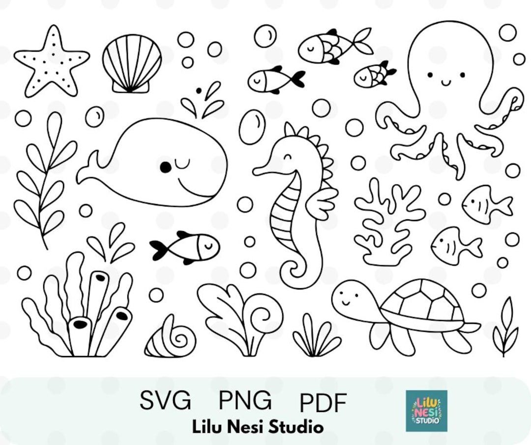 Under the Sea Clipart Set | Cute Ocean Animals SVG | Minimalist Sea ...
