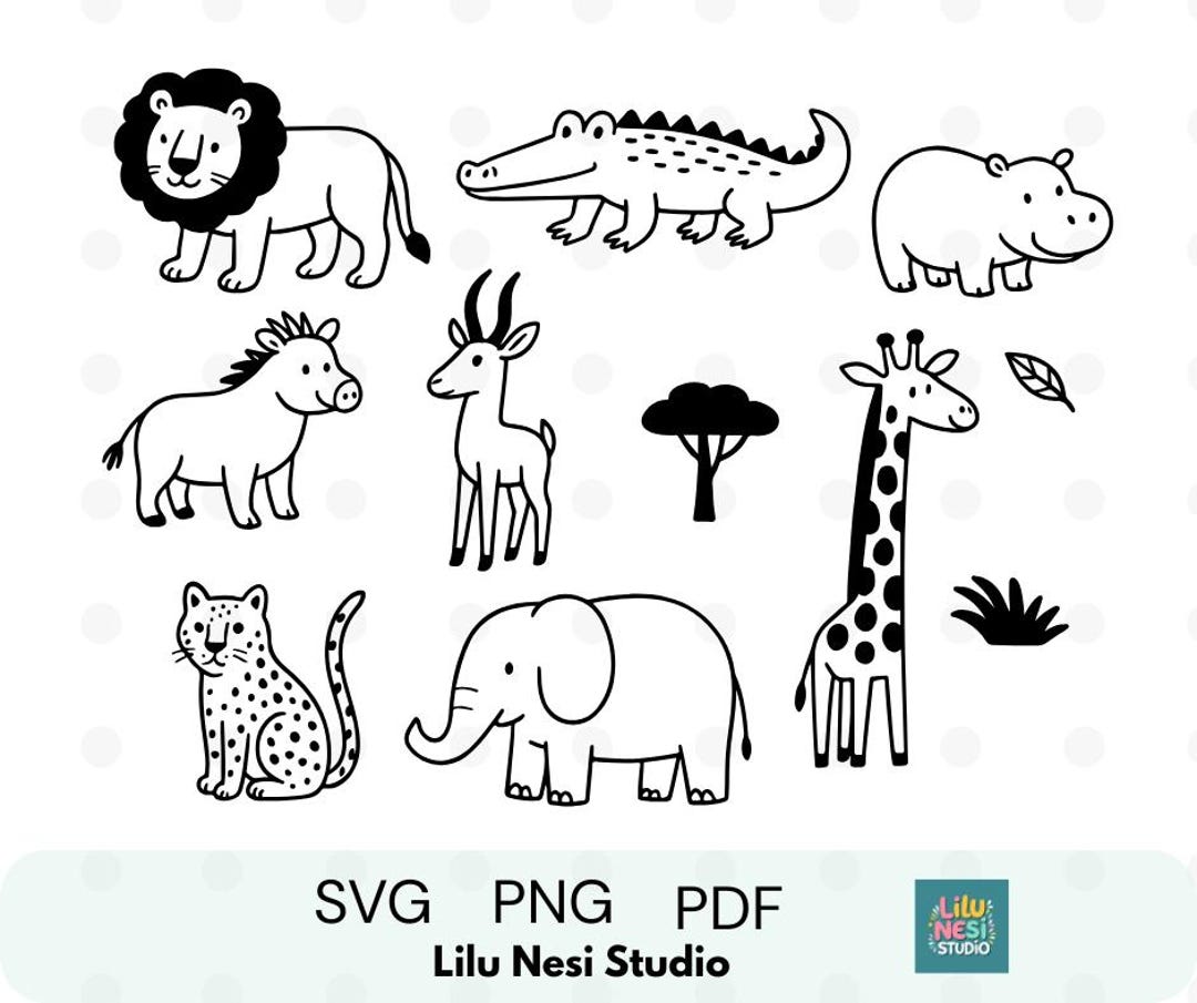 Safari Animal Clipart Set | Jungle Animals SVG PNG PDF | Black and ...