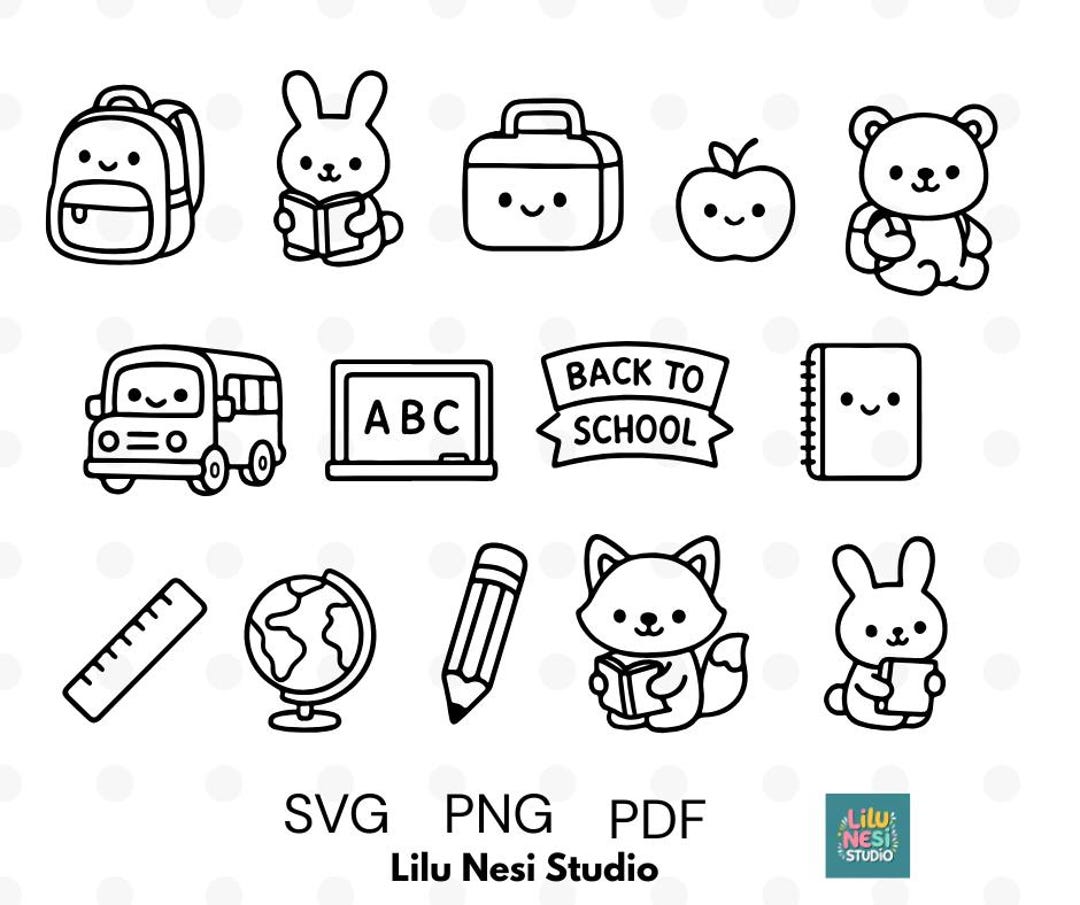 Back to School Cute Kawaii Svg Clipart Bundle, 14 School Illustration ...