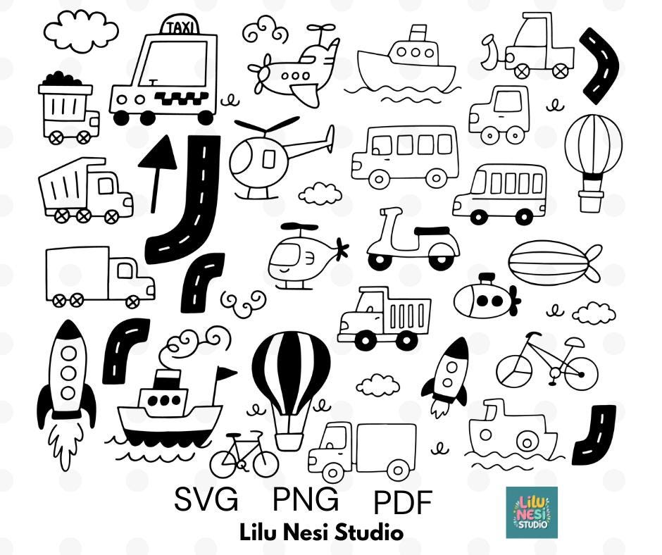 Minimalist Transport SVG Bundle – 36 Black & White Vehicle Clipart ...