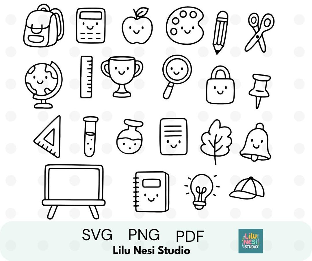 Back to School Cute Kawaii Svg Clipart Bundle, 22 School Illustration ...