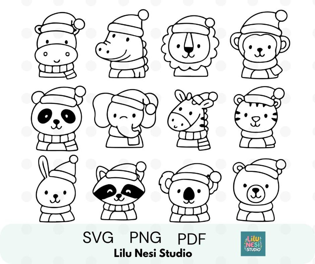Christmas Animal Clipart Set | Holiday SVG PNG PDF | Black and White ...