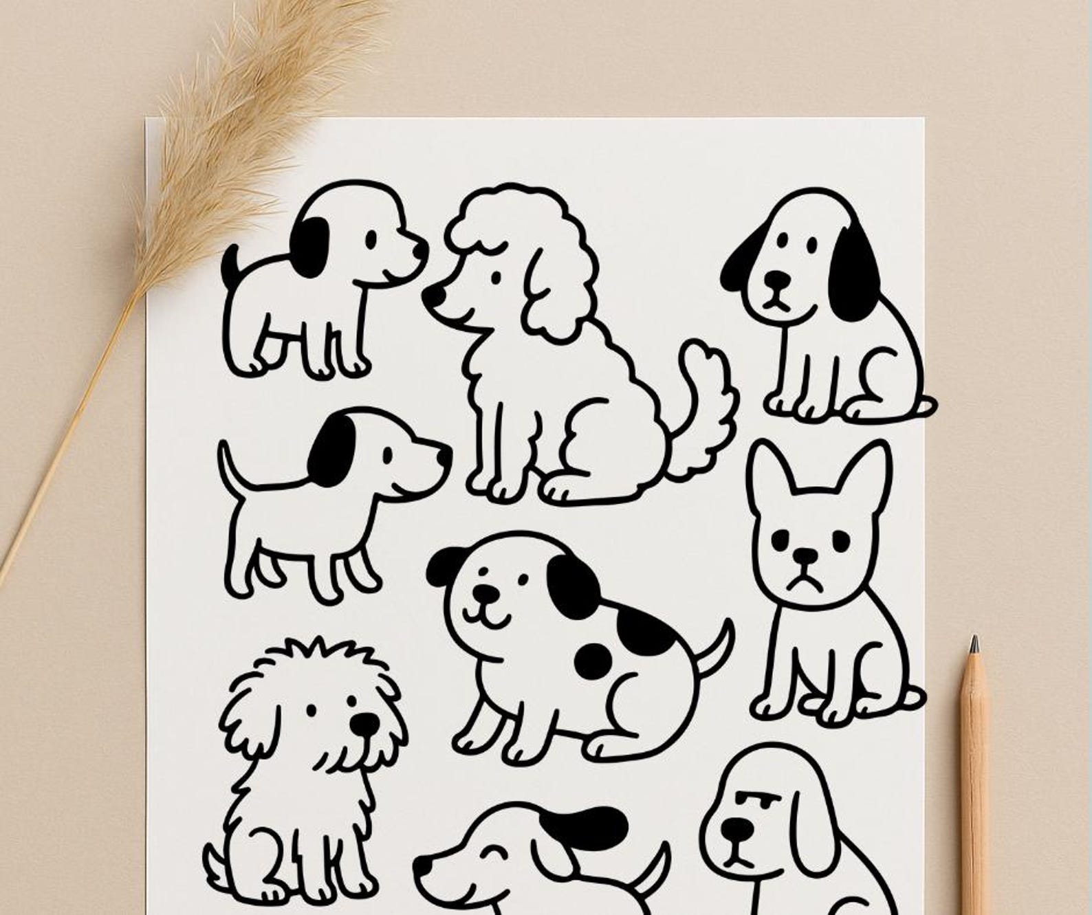 Dogs SVG PNG Set | Cute Dog Clipart | Black and White Line Art | Pet ...