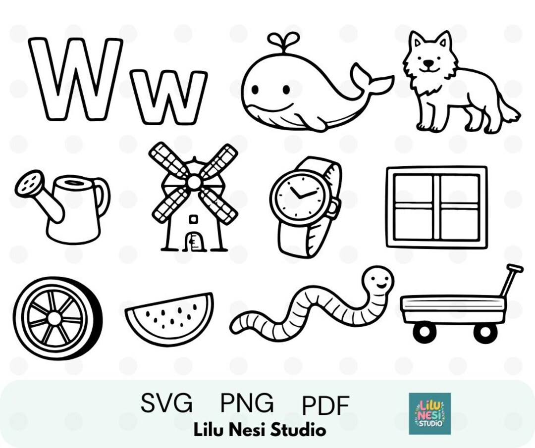 Letter W Alphabet Clipart | Ww Line Art Illustrations | Preschool ...