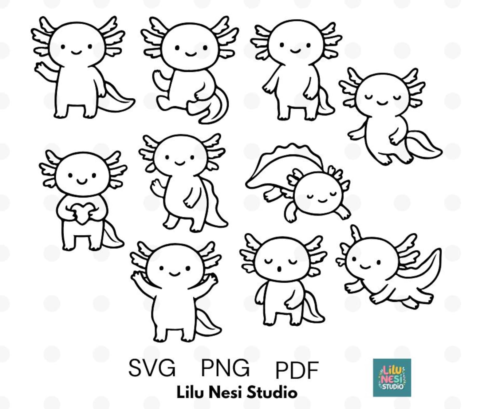Axolotl Clipart Bundle – 10 Cute Axolotl Illustrations in PNG SVG PDF ...
