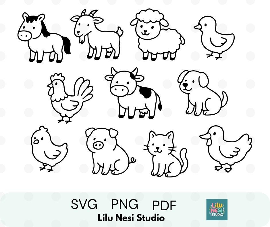 Farm Animal Clipart Set – 12 Farm Animals SVG PNG PDF | Cute Farm ...