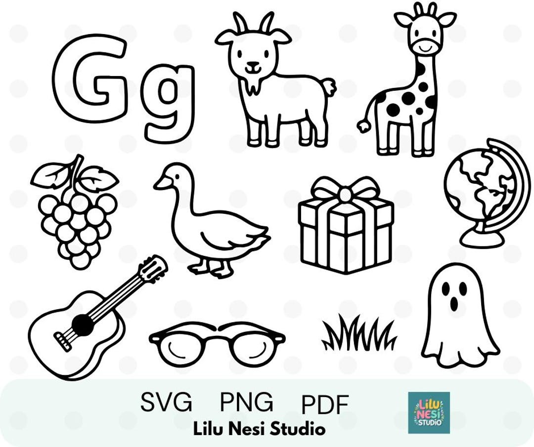 Letter G Alphabet Clipart | Gg Line Art Illustrations | Preschool ...