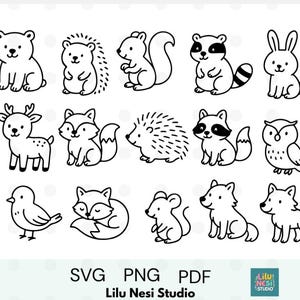 Animal Line Art Clipart Bundle – 62 Doodle Animals PNG – Farm, Jungle ...