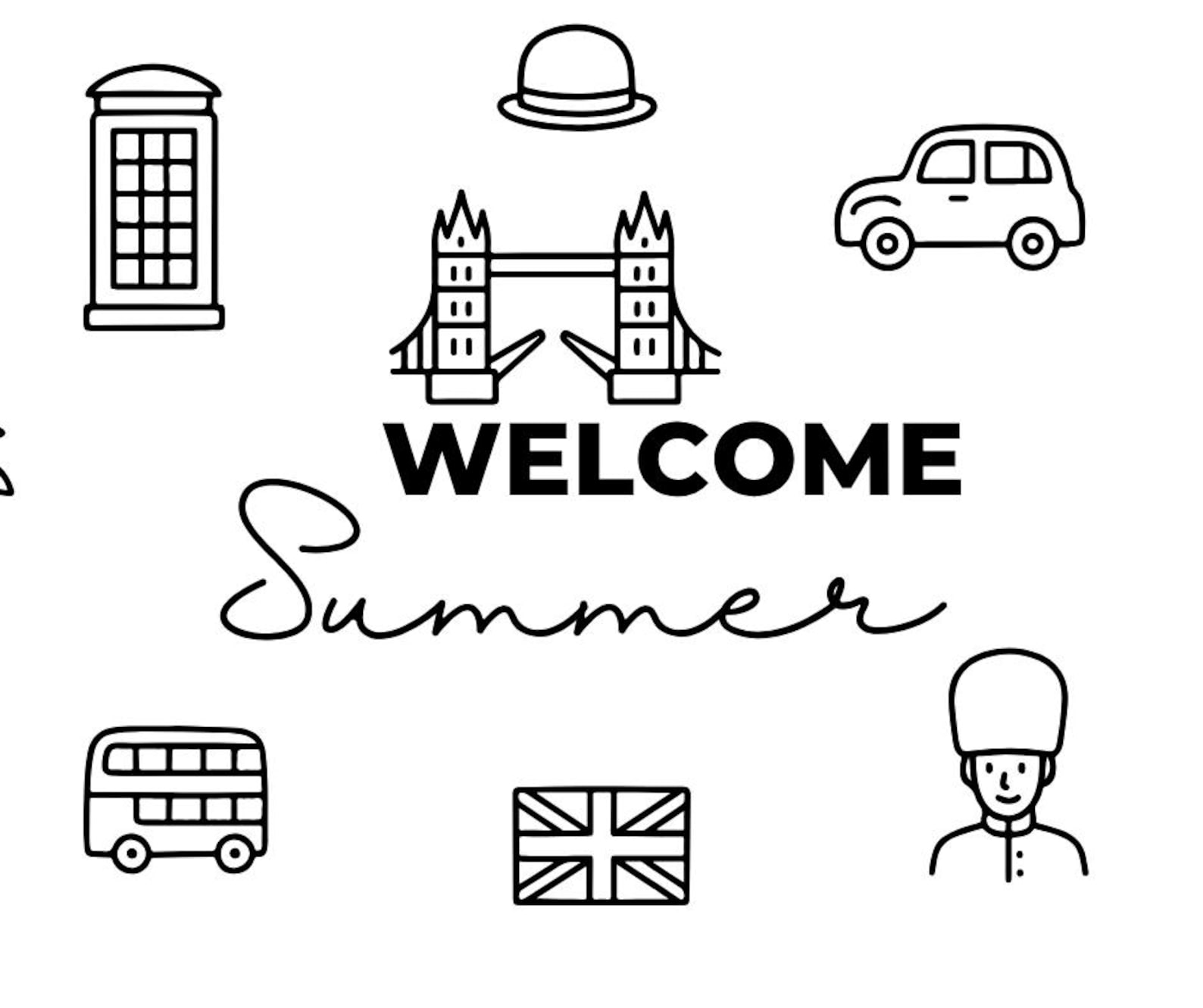 London UK Line Art SVG | England Doodle Clipart, Black and White Travel ...