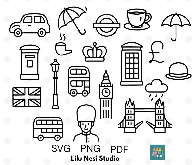 London UK Line Art SVG | England Doodle Clipart, Black and White Travel ...