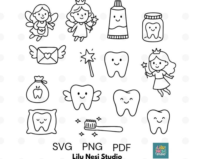 Tooth Fairy Clipart Bundle. Cute Tooth Fairies, Kawaii Teeth, Tooth ...