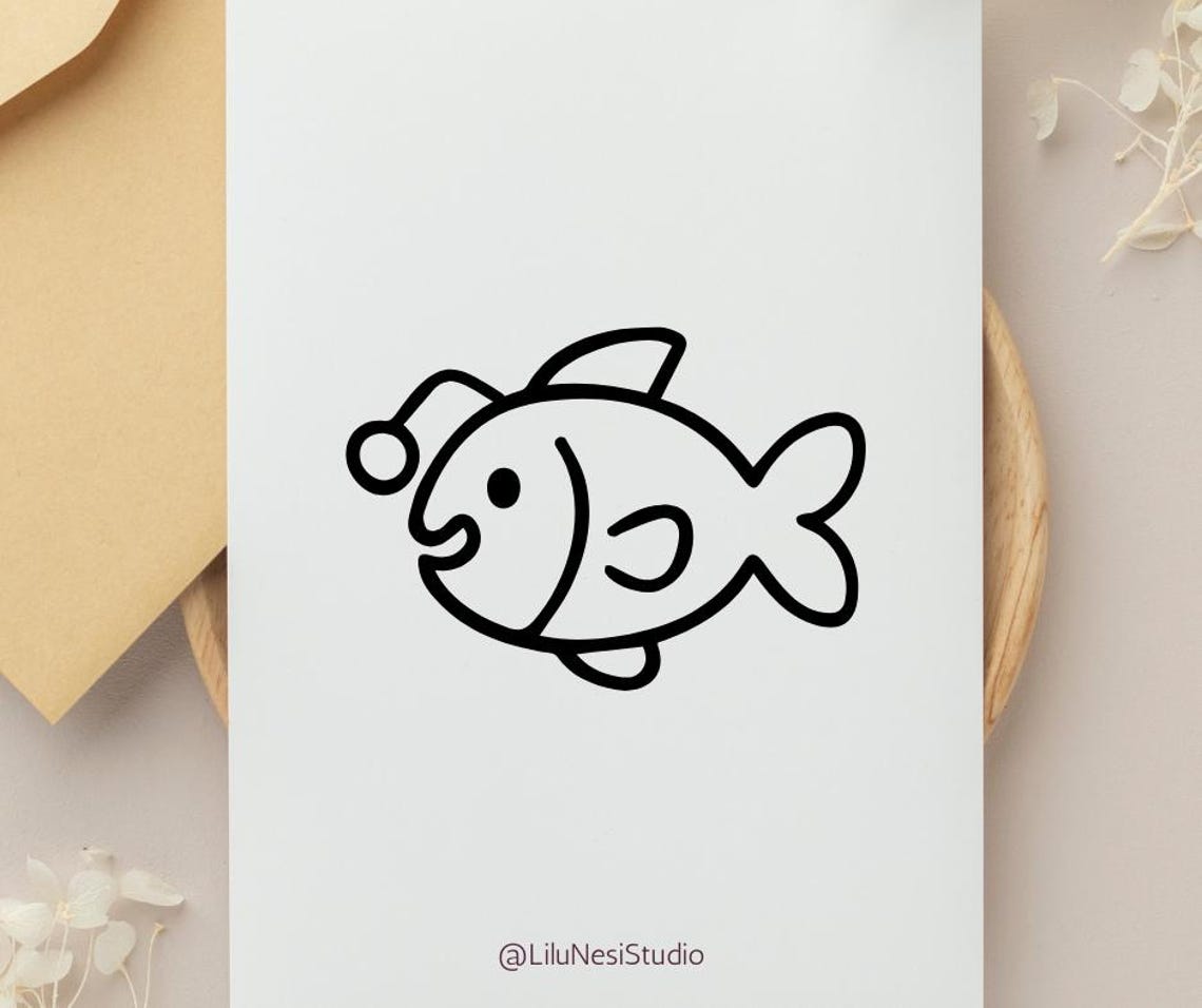 Vector Line Drawing of Cute Cartoon Sea Animals - Minimalist Under the ...