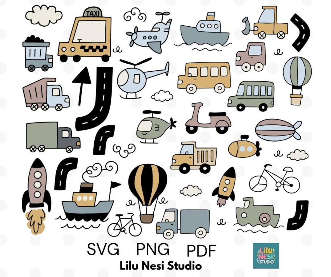 Minimalist Transport SVG Bundle – 36 Vector Drawing Vehicle Clipart ...