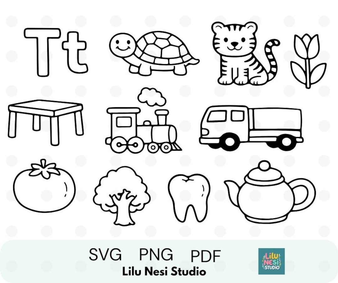 Letter T Alphabet Clipart | Tt Line Art Illustrations | Preschool ...