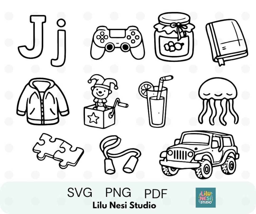 Letter J Alphabet Clipart | Jj Line Art Illustrations | Preschool ...