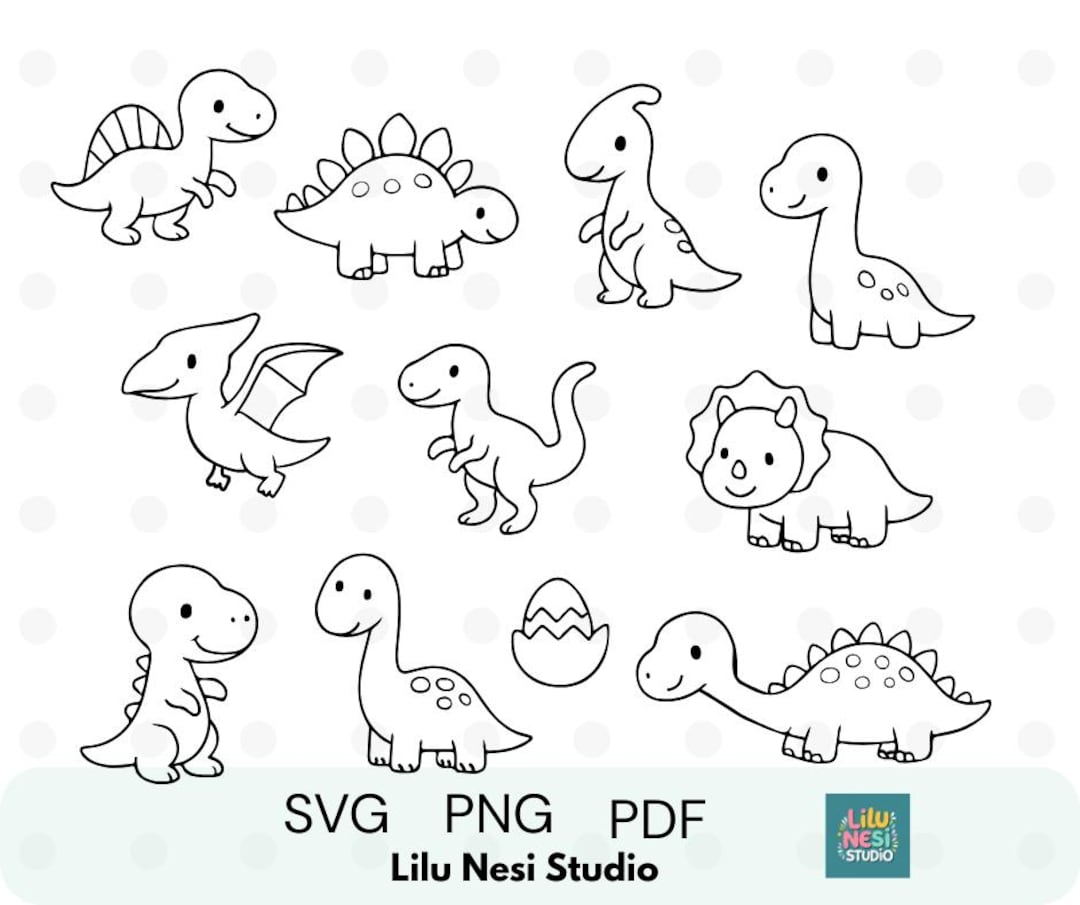 Cute Dinosaur SVG Bundle | Dino Clipart | Prehistoric Doodles PNG PDF ...