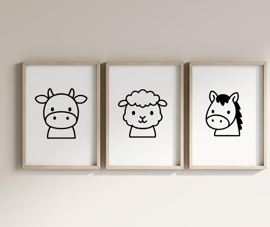 Line Drawing Bundle of Cute Cartoon Animal Heads - 13 Minimalist Cute ...