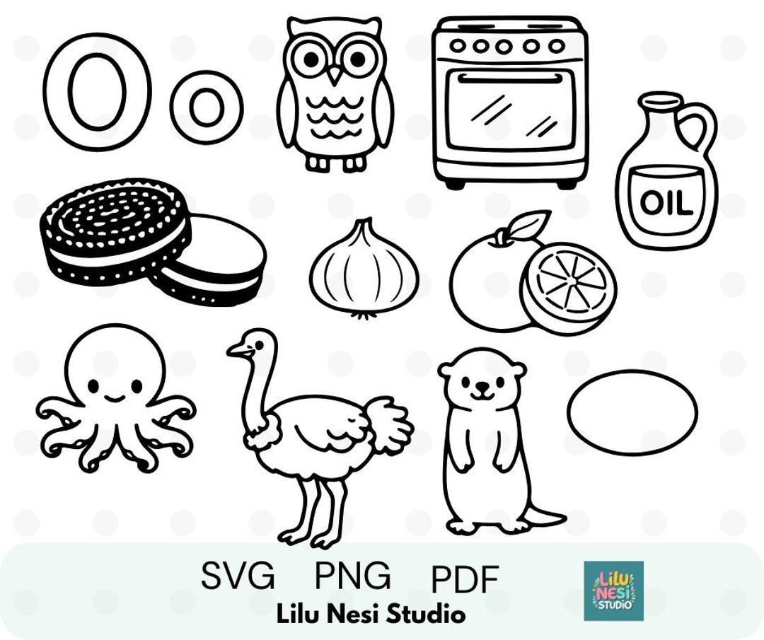 Letter O Alphabet Clipart | Oo Line Art Illustrations | Preschool ...