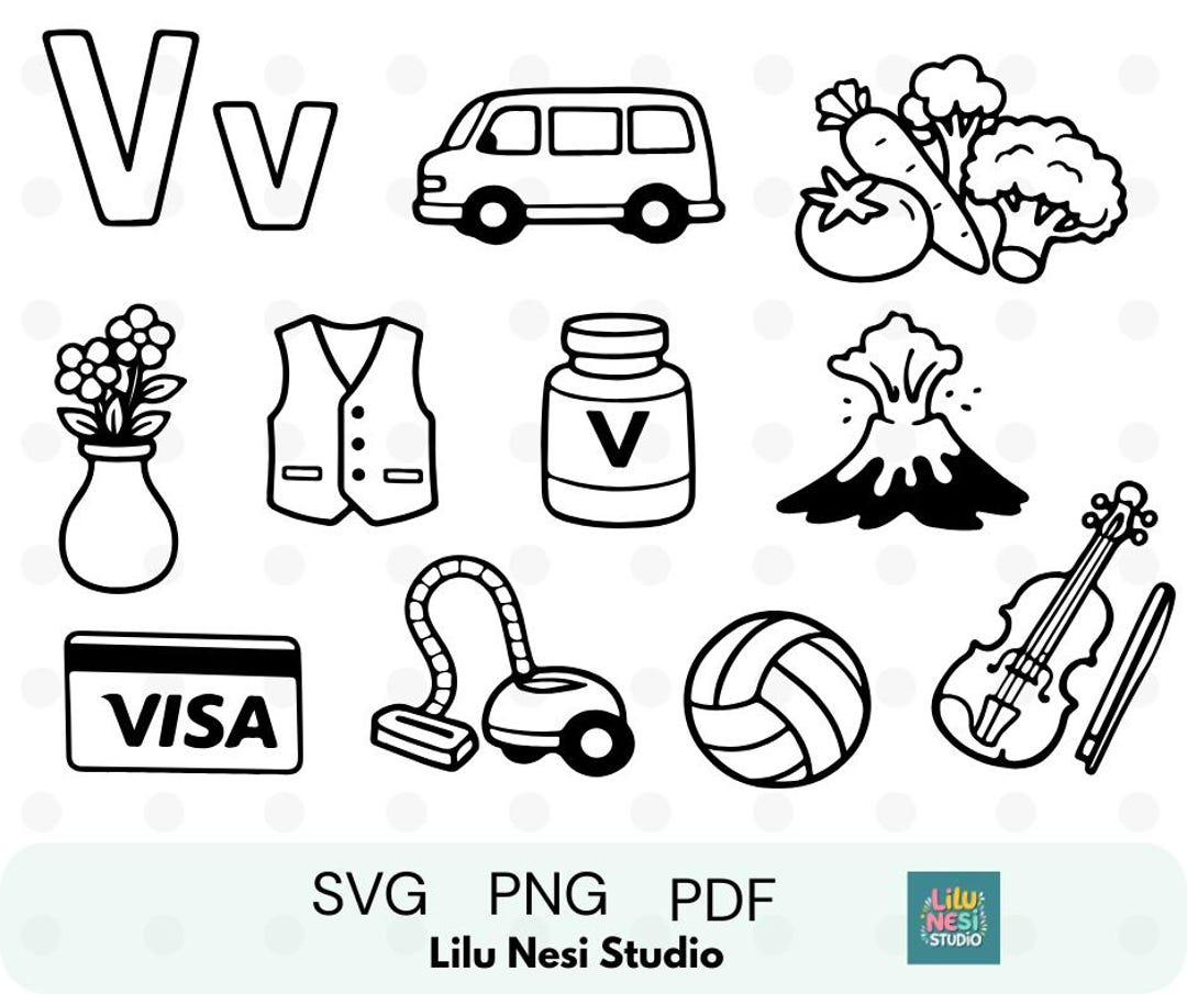 Letter V Alphabet Clipart | Vv Line Art Illustrations | Preschool ...