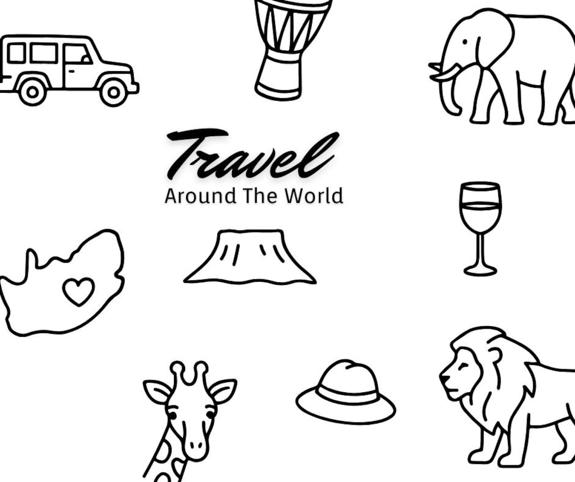 South Africa Safari Clipart | African Animals Line Art | Doodle Outline ...